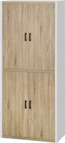 HOMCOM Kuchyňský úložný kabinet s 4 nastavitelnými policemi, MDF kuchyňský úložný kabinet, 4 dveře a protismykové zařízení, 80x40x182cm, Přírodní dřev