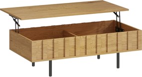 HOMCOM Sklápěcí konferenční stolek se 2 skrytými přihrádkami a žebernými stranami, mid-century-modern styl, 110x55x36,5 cm, dub