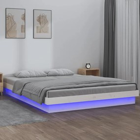 Rám postele s LED světlem bílý 140 x 190 cm masivní dřevo