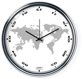 Bílé svisle zrcadlené hodiny s mapou (32 cm)