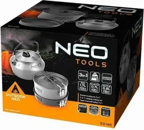 NEO TOOLS 63-145 šedá / Sada nádobí 3v1 / hliník / hrnec / pánev / kon