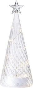 LED svítící stromeček skleněný na baterie, čirý, 26 cm, s hvězdou, AAA