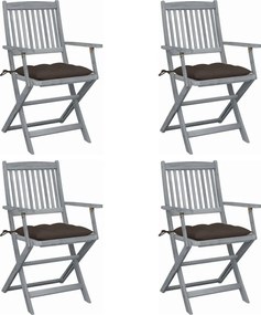 vidaXL Skládací zahradní židle s poduškami 4 ks masivní akáciové dřevo [3064526] Barva: taupe