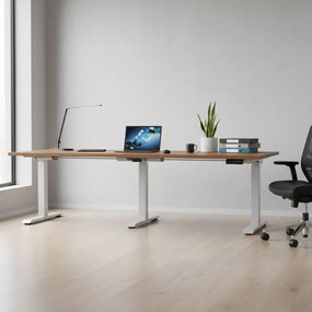 Výškově nastavitelný stůl OfficeTech Long, 240 x 80 cm, šedá podnož, dub silverjack