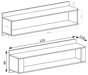 LIVINIO | závěsná police L-12 | 120 cm | ribbeck/bílá lesk