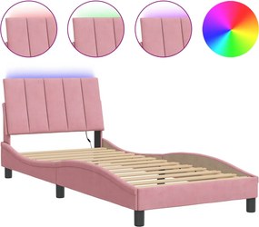 Rám postele s LED osvětlením bez matrace Hanko růžový 90 x 200 cm samet 3213762