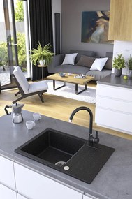 Kuchinox Celebes, 1-komorový granitový dřez 650x440x185mm s krátkým odkapávačem, černá, LAV-SBL_713T