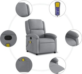Masážní křeslo s polohovacím mechanismem, světle šedé, látkové 3205416