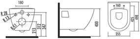 CREAVIT PAULA závěsná WC mísa, 35,5x50cm, černá mat - TP325-51SM
