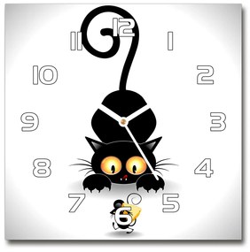 Wallmuralia Skleněné hodiny čtverec Kočka a myš 30x30 cm