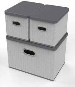 HomeLife Úložný box s víkem - sada 3 ks šedá šedá