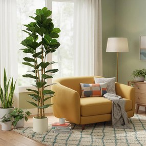 HOMCOM umělý fíkovník (Fiddle Leaf Fig), 180 cm, 91 listů, kmen z masivního dřeva, v květináči — realistická plastová rostlina do obýváku, ložnice, k…
