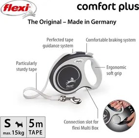 FLEXI Vodítko Comfort Plus S 5 m antracitové / Samonavíjecí / Do 15 kg