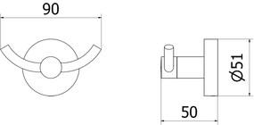 Mexen Remo, 2-háček na ručníky, zlatá matná, 70507352-55