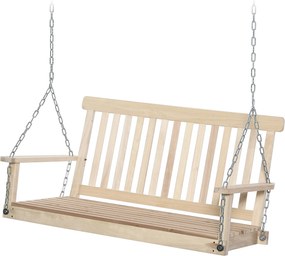 Outsunny dvojmístná houpačka do zahrady, závěsné křeslo, latkové provedení z dřeva, nosnost až 200 kg, přírodní dřevo