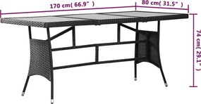 vidaXL Zahradní stůl černý 170 x 80 x 74 cm polyratan [43932]