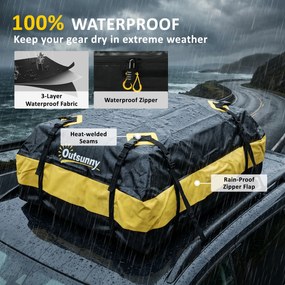 Outsunny Vodotěsný střešní box na auto 425L pro střechy vozidel s/bez střešního nosiče, kufrový box s 8 zesílenými popruhy, háčky dveří, žlutá