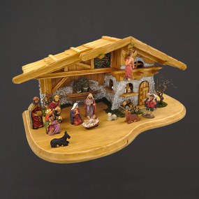 AMADEA Dřevěný osvětlený betlém BEZ FIGUREK 54 cm