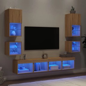 8dílná obývací stěna s LED dub sonoma kompozitní dřevo - Default Title