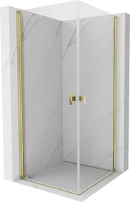 Mexen Mist-B Duo, 2-křídlý ​​výklopný sprchový kout 80 x 80 cm, čiré sklo, zlatý lesklý profil, 8A2-080-080-50-00