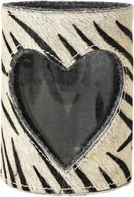 Svícen se srdcem zdobený kůží se vzorem Zebra - 11,5*11,5*16cm