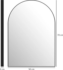 HOMCOM Koupelnové Zrcadlo 50 x 70 cm se Zabezpečovací Fólií, Koupelnové Zrcadlo s Hliníkovým Rámem, Nástěnné Zrcadlo do Koupelny a Ložnice, Černé