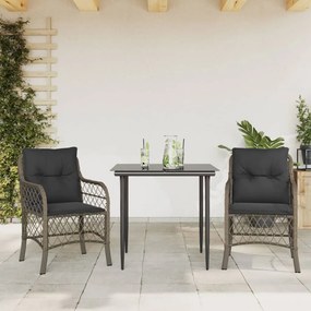 3dílný bistro set s poduškami šedý polyratan 3212124