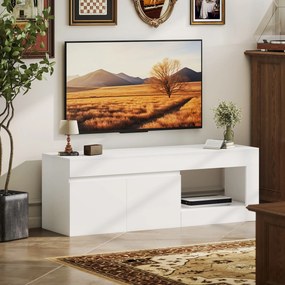 HOMCOM Moderní TV komoda do obývacího pokoje se 2 dveřmi, otevřeným oddílem a úchyty, pro televizory až do 60 palců, 140 x 40 x 48 cm, bílá