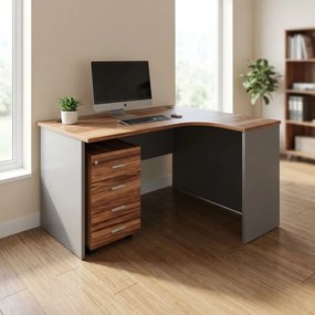 Sestava kancelářského nábytku SimpleOffice 2, 140 cm, pravá, ořech vlašský / šedá