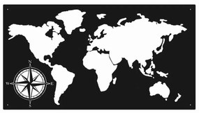 Walenty Kovová nástěnná dekorace obraz mapa světa 100x55cm černá