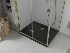 Mexen Lima, sprchový kout se skládacími dveřmi 80 (dveře) x 100 (stěna) cm, 6mm čiré sklo, chromový profil + slim sprchová vanička černá + zlatý sifon, 856-080-100-50-00-4070G