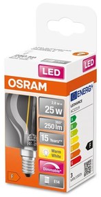 Stmívatelná LED žárovka E14 2,8 W CLASSIC P, teplá bílá