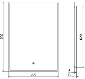 Mexen Erma podsvícené koupelnové zrcadlo 50 x 70 cm, LED 6000K, ventilátor, Černá rama - 9814-050-070-611-70