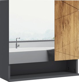 Kleankin Závěsný Koupelnový Zrcadlový Skříňkový Úložný Systém s Nastavitelnými Policemi, Moderní Design 55 x 17 x 55 cm, Přírodní Tmavě Šedá