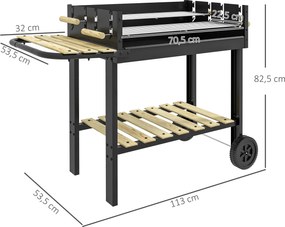 Outsunny gril na dřevěné uhlí BBQ kempinkový gril se dvěma rošty a odkládací plochou, kovový, černý 113x53,5x82,5cm na zahradu a terasu | Aosom.de