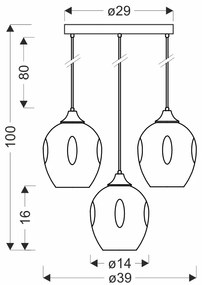 Černo-hnědý závěsný lustr Aspa pro žárovku 3x E27 s kulatou základnou  - Candellux