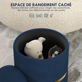 HOMCOM Pouf, taburet, úložný box, ve velurové tkanině, moderní design, 36 x 44 cm, do obývacího pokoje, ložnice, modrý