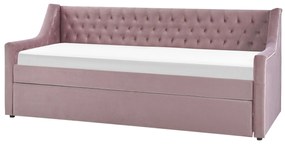 Rozkládací sametová postel 90 x 200 cm růžová MONTARGIS Beliani