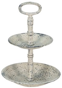 Béžový antik dvoupatrový kovový etažér Fun Antique - Ø 19*27 cm