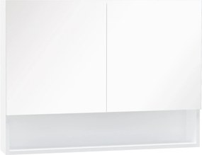 HOMCOM LED 10W zrcadlová skříňka Dvoudveřová koupelnová skříňka s policovou skříňkou Koupelnové zrcadlo Koupelnový nábytek Víceúčelová skříňka pro mě…