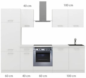 Kuchyňská linka TONI | 260 cm | S PRACOVNÍ DESKOU | bílá/bílá
