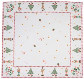 Bílý bavlněný ubrus s louskáčky Happy Little Christmas – 150x150 cm