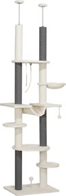 PawHut škrabadlo stropní vysoké, strom pro kočky, 225-255 cm škrabadlo pro kočky s houpacími sítěmi, škrabadla, košík, hrací míč, nábytek pro kočky s…