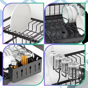 Camerazar Dvoupatrový odkapávač na nádobí, kuchyňský organizér 44 cm