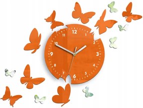 M.Clock Nástěnné akrylové hodiny motýli 28 cm oranžové