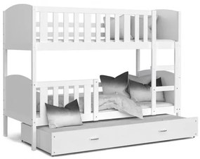 Dětská patrová postel TAMI 3 80x190 cm s bílou konstrukcí v bílé barvě s přistýlkou