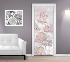 Samolepící fototapeta na dveře 95x210cm - Velké grafické květy na staré zdi