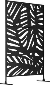 Zahradní závěs Outsunny 122 x 198 cm - balkonový závěs se stojanem, příčka, rozdělovací panel s listovým vzorem pro terasu, zahradu, ocel, černý | Aos