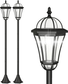 Outsunny 2-st solární pouliční světlo LED, IP44, ABS, Ø18,5 x H129 cm, úsporný režim, vodotěsné, zahradní světlo s nerezovou ocelí, černé | Aosom