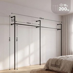 Nástěnný věšák na oblečení Merton 295,5x35x220 cm - černá